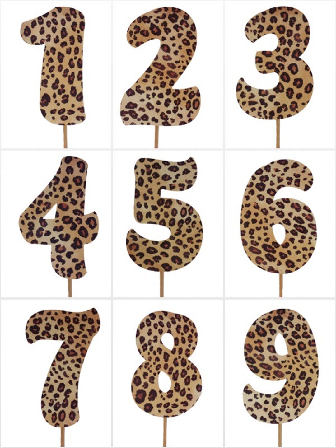 LEOPARD Print Design Birthday NUMBER Cake Topper 5.5" Tall Choose ...