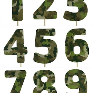 CAMOUFLAGE Print Design Birthday NUMBER Cake Topper 5.5" Tall Choose ...