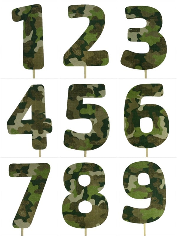 CAMOUFLAGE Print Design Birthday NUMBER Cake Topper 5.5" Tall Choose ...