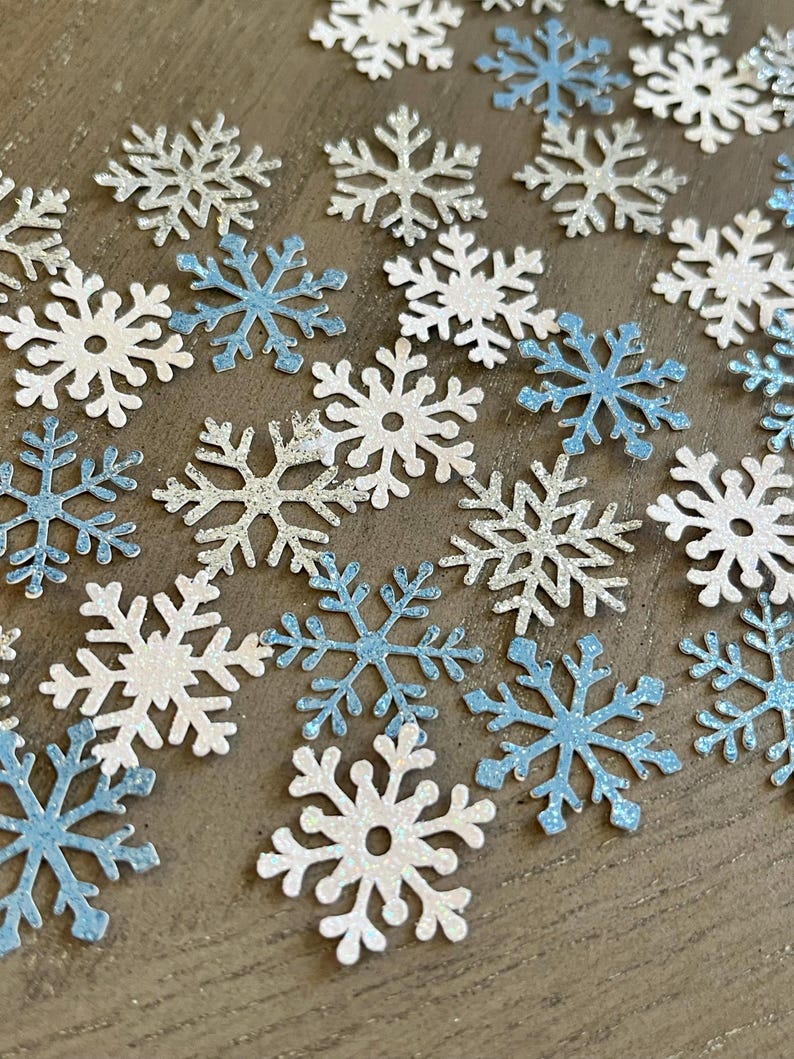 Glitter Blue/silver/white Snowflake Cardstock Confetti Christmas Decor ...