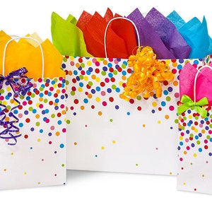 RAINBOW CONFETTI Design Print White Kraft Shopping Gift Paper Bag Only ...