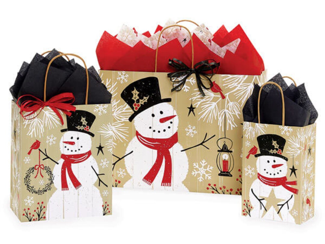 RUSTIC BERRY SNOWMAN Design Christmas Shopping Gift Paper ((bag Only ...