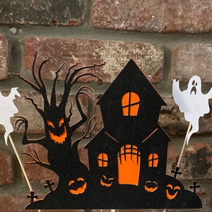 Glitter SPOOKY HOUSE With GHOST Design Halloween Cake Topper 7 Tall ...