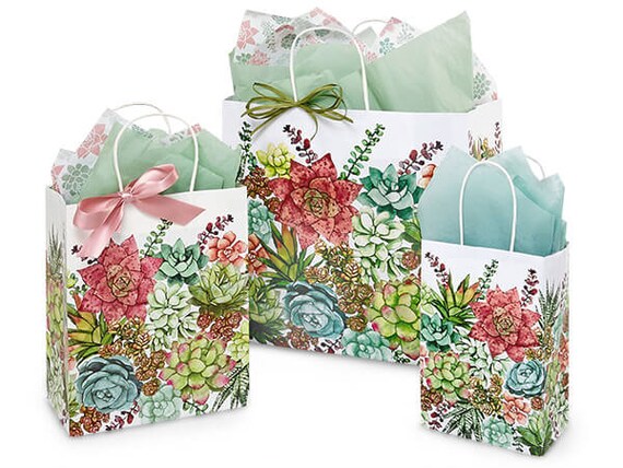 SUCCULENT GARDEN Design Shopping Gift Paper Gloss Bag Choose | Etsy
