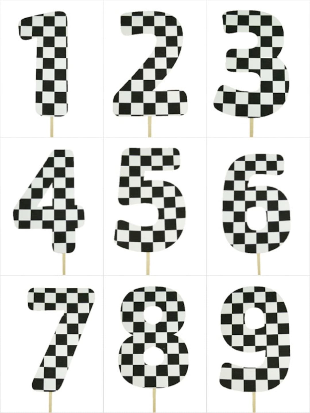 BLACK & WHITE CHECKERED Print Design Birthday Number Cake Topper 5.5 ...
