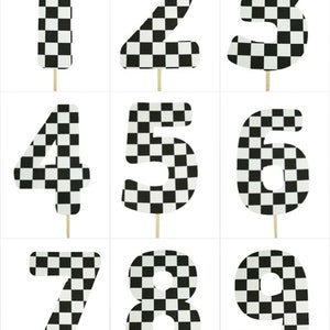BLACK & WHITE CHECKERED Print Design Birthday Number Cake Topper 5.5 ...