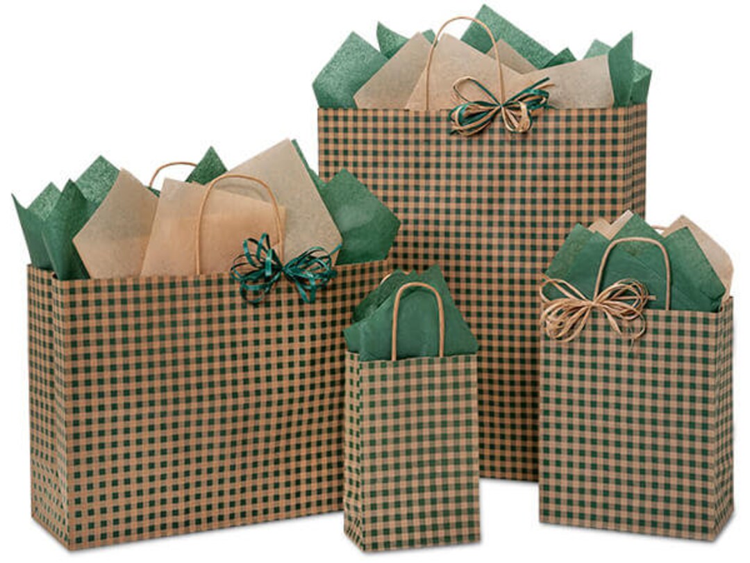 HUNTER Green GINGHAM Design Print Party Gift Paper ((bag ONLY)) Choose ...