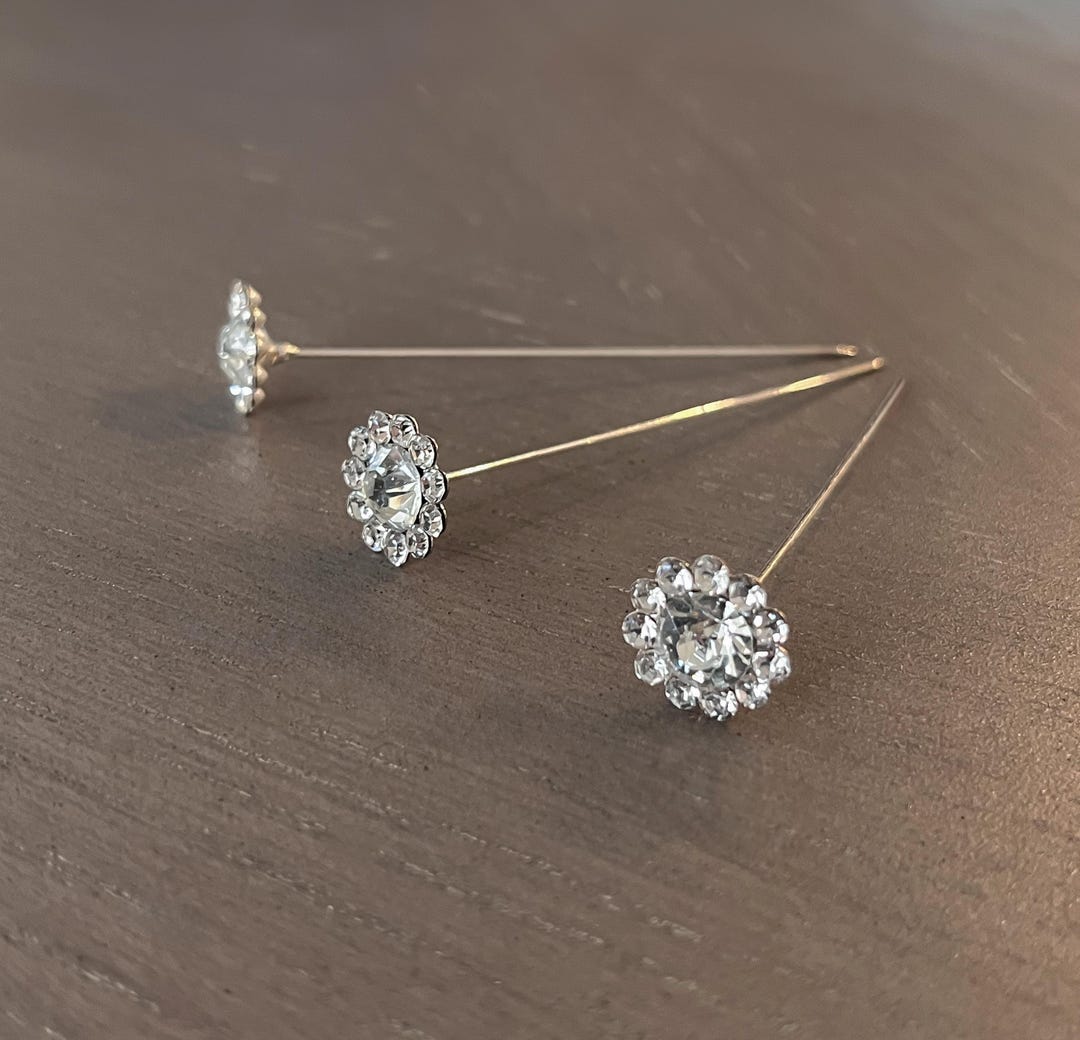 Bouquet Pins Corsage Wedding ROUND FLORAL Design Crystal Rhinestone ...