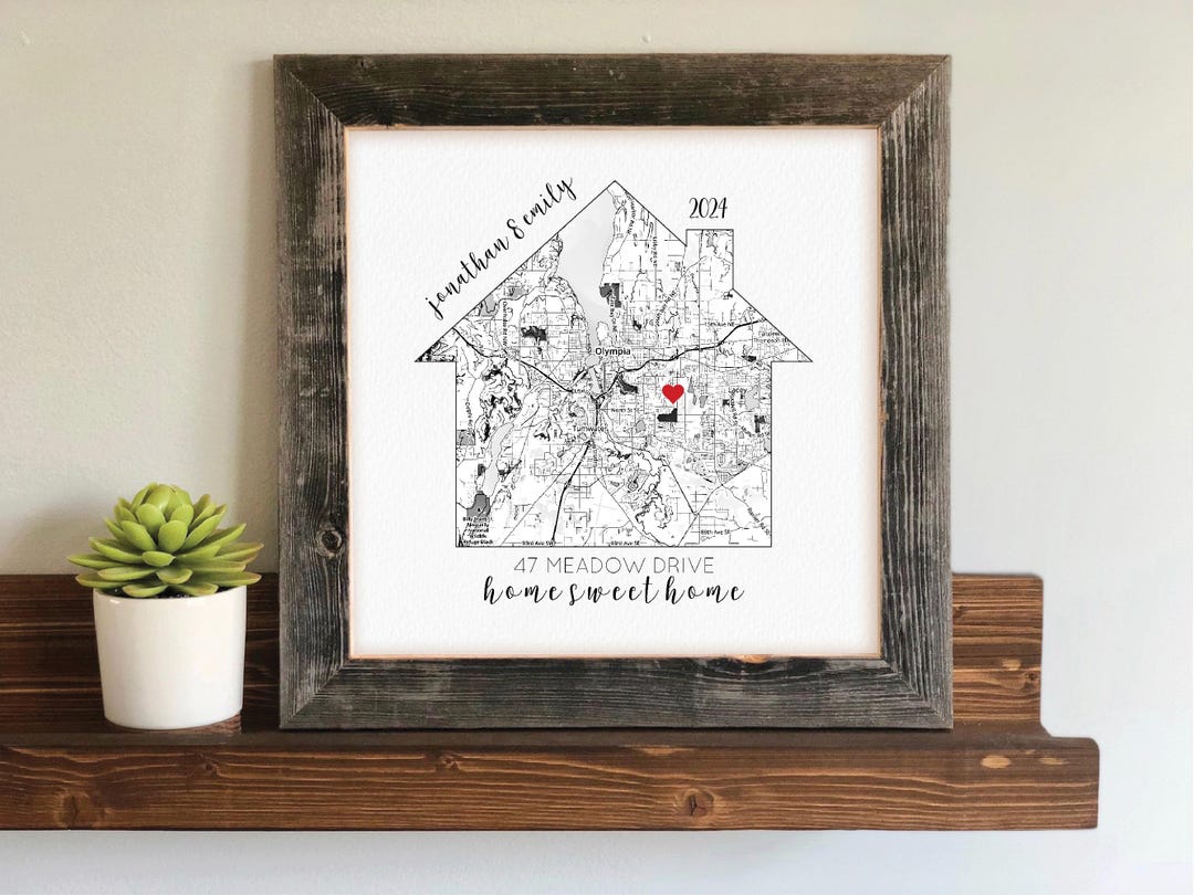 Black and White House Shaped Map With Address Inside- Custom Street Map ...