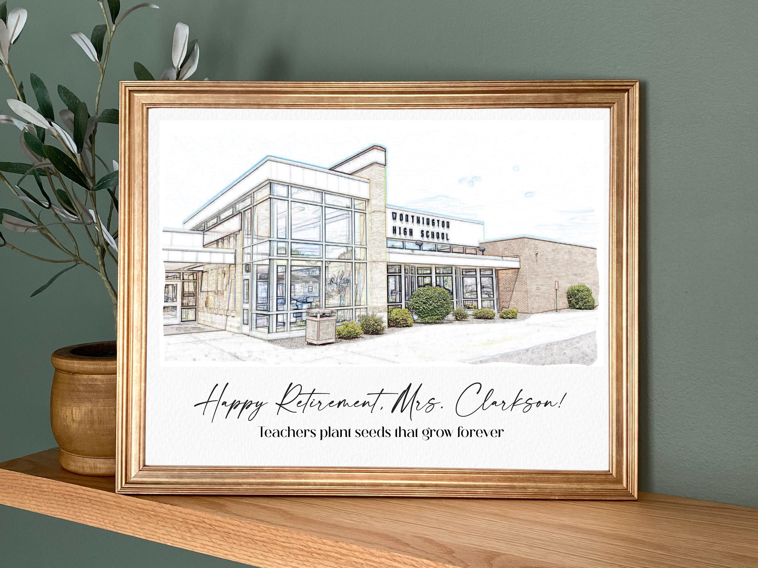 Colored Pencil Drawing of School for Principal Retirement Gift- Gift ...