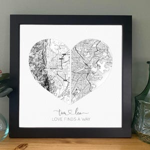 Long Distance Boyfriend Gift- Split Heart Map for Long Distance Couples ...