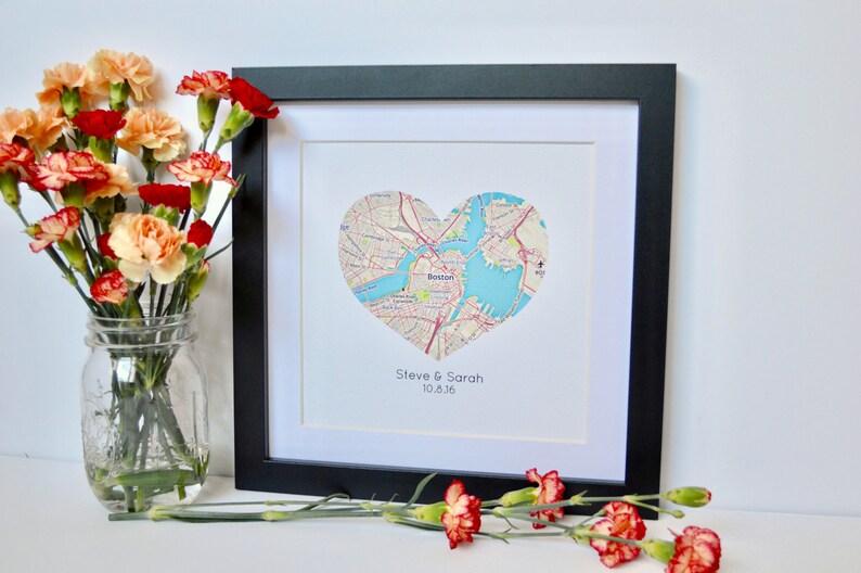 Couples Map Art Engagement Location Gift Map Theme Wedding | Etsy