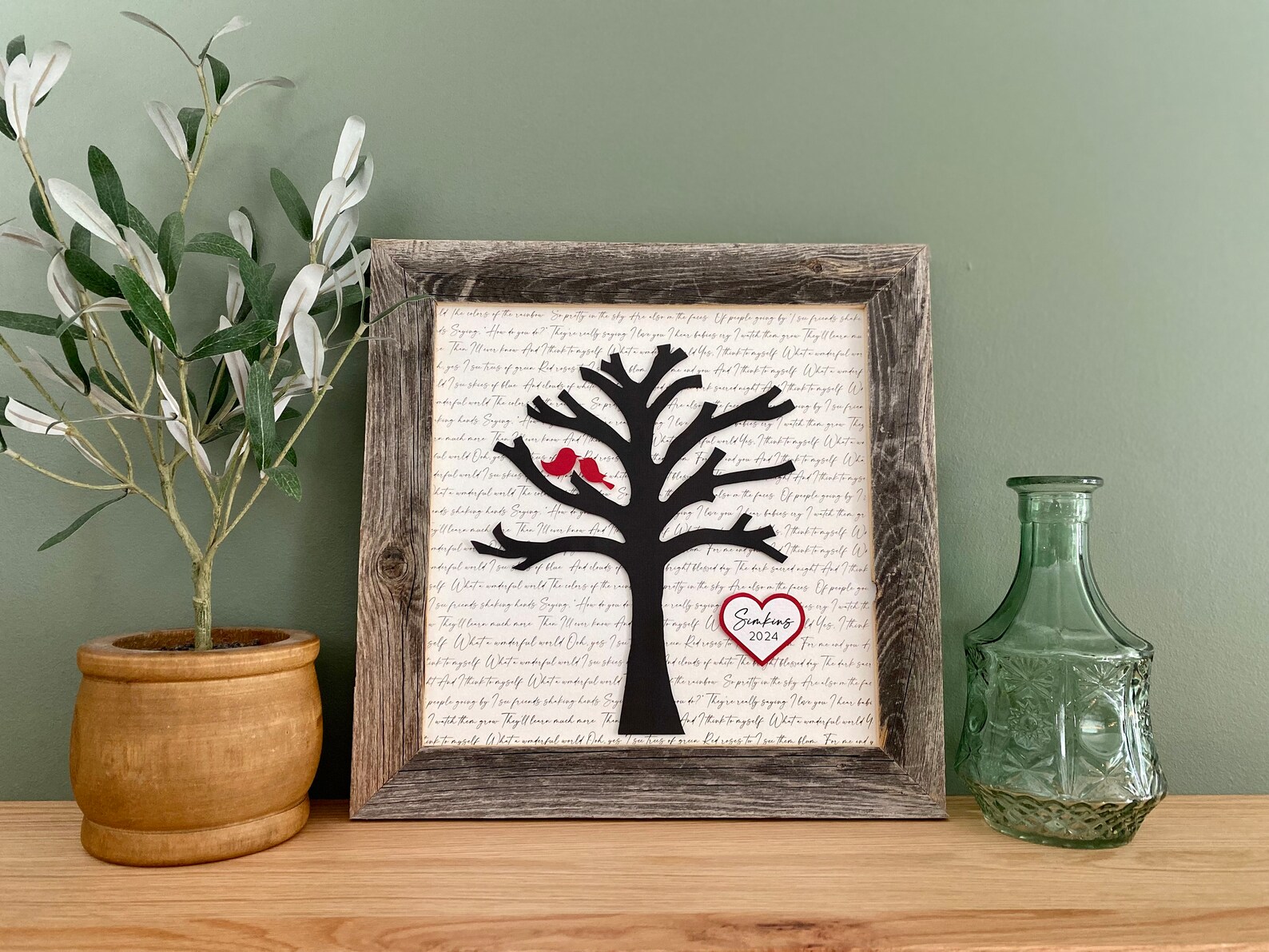 Tree Silhouette With Birds for Newlyweds, Framed Family Tree, Wedding ...