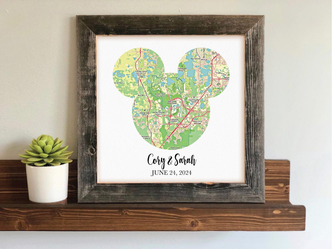 Mickey Mouse Map- Disney Proposal Gift for Engagement Party ...