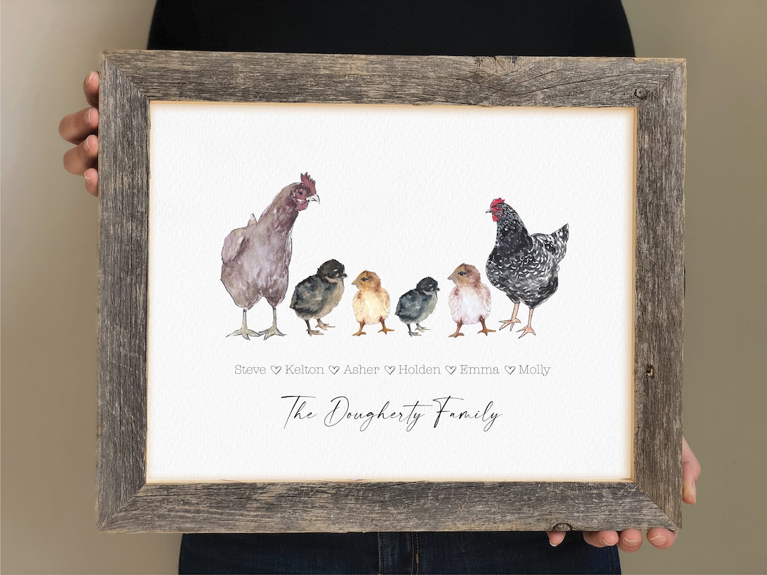 Personalized Family Portrait With Chickens- Farmhouse Kitchen Decor ...