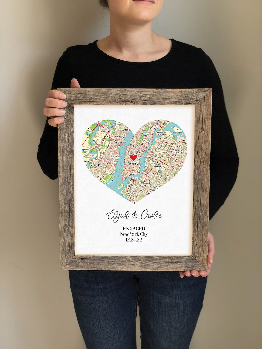 Map With Red Heart Address Marker- Engagement Gift for Son, Where It ...