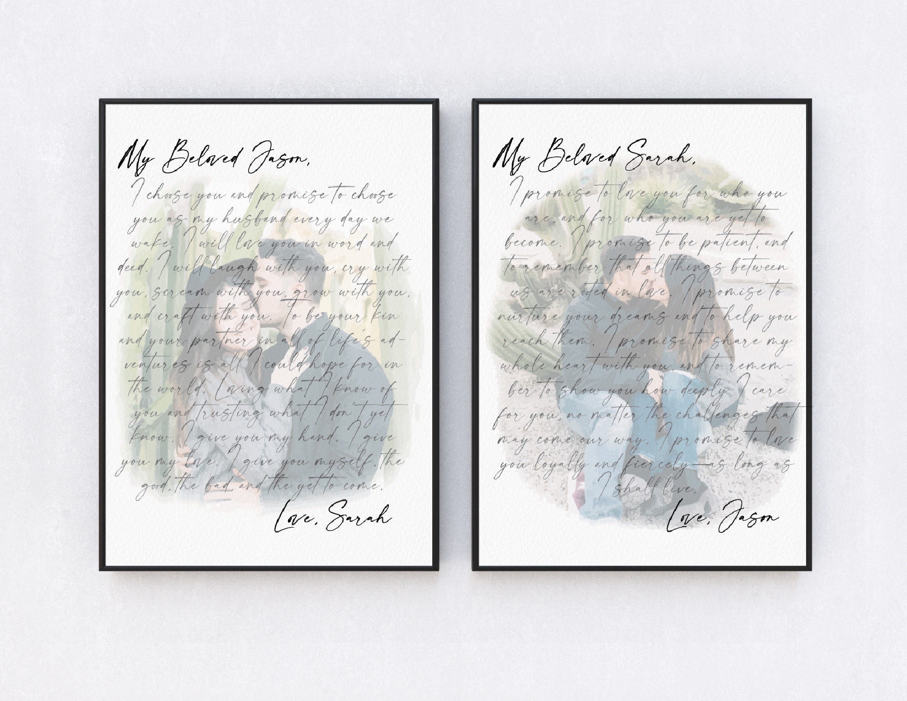 His and Hers Wedding Vow Wall Art Display Custom Wedding Vows | Etsy