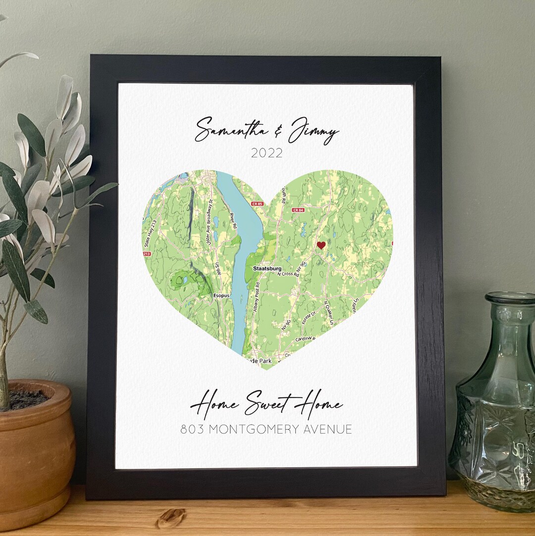 Heart Map of New Home- Home Sweet Home Map Print, Closing Gift From ...