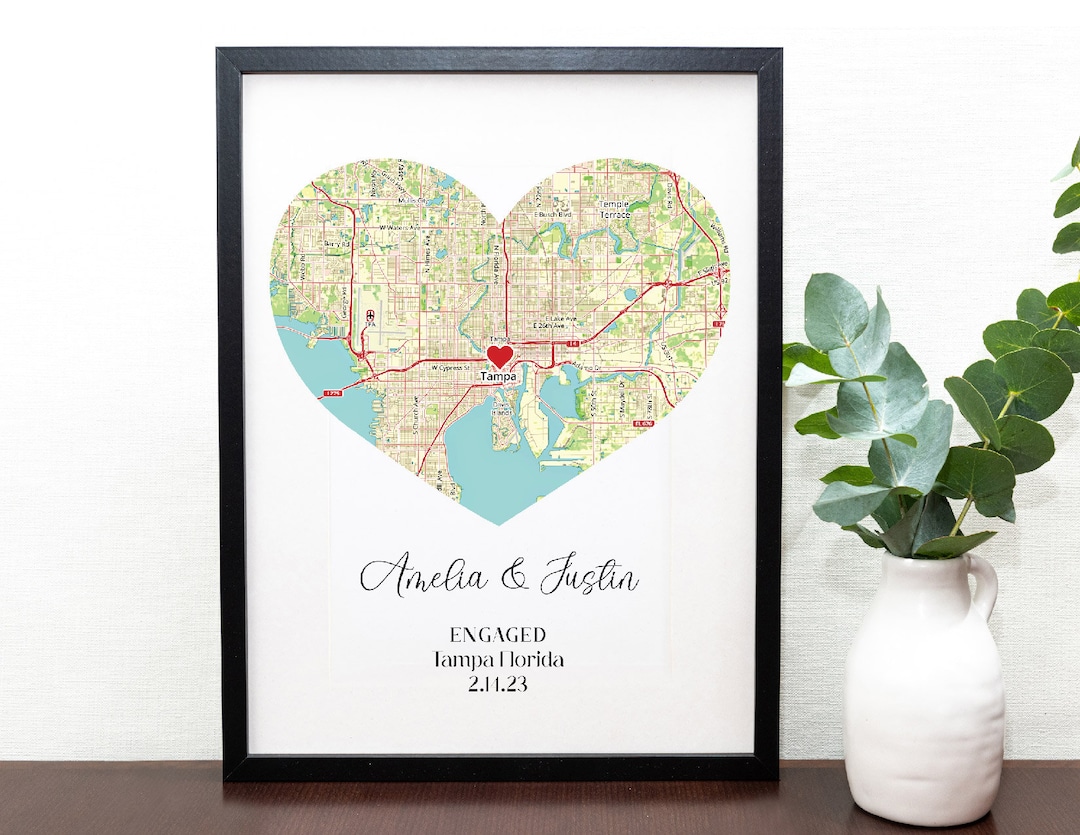 Map With Red Heart Address Marker Engagement Gift for Son, Where It All ...
