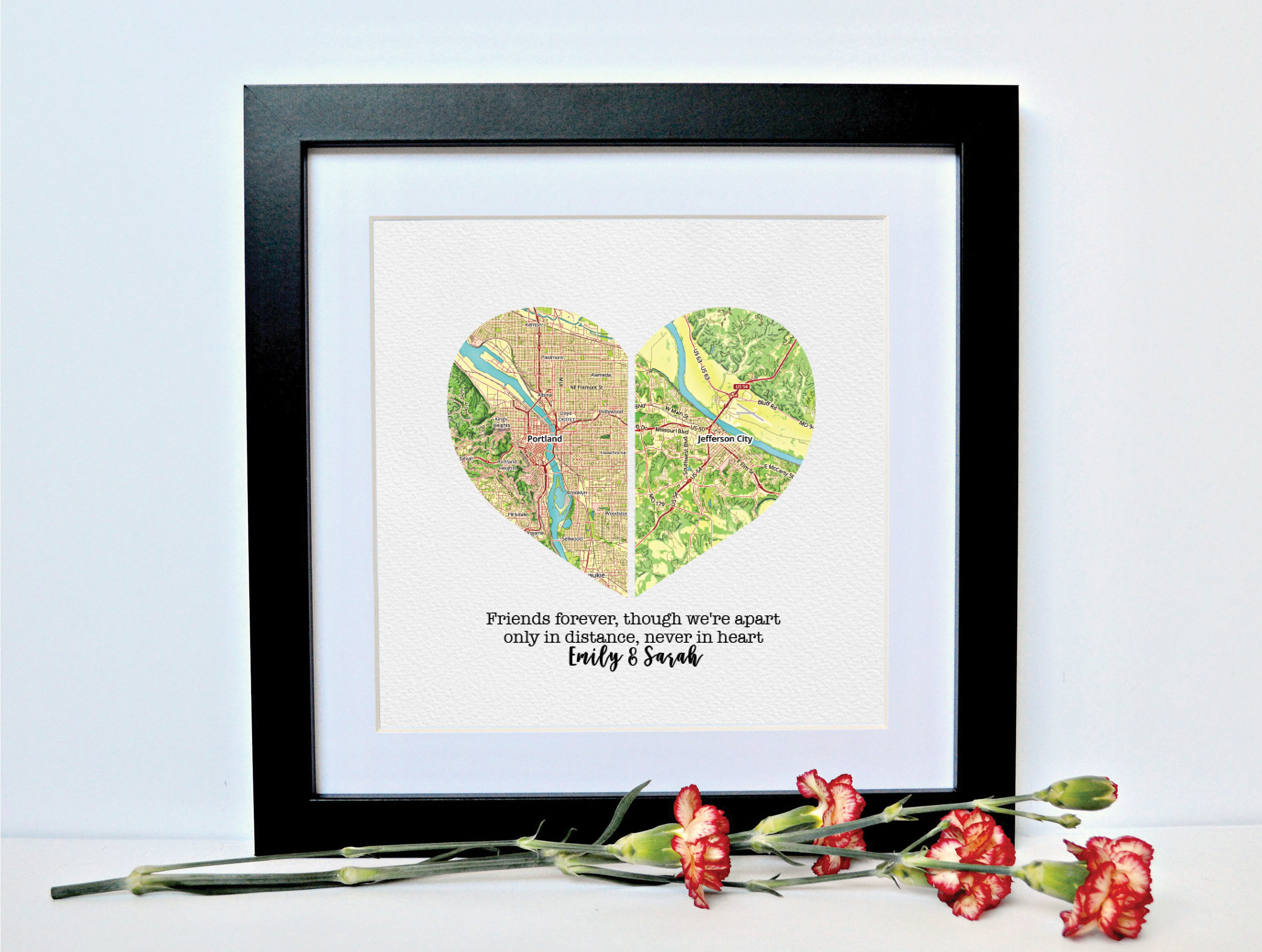 Long Distance Friendship Personalized Map Gift for BFF Long | Etsy