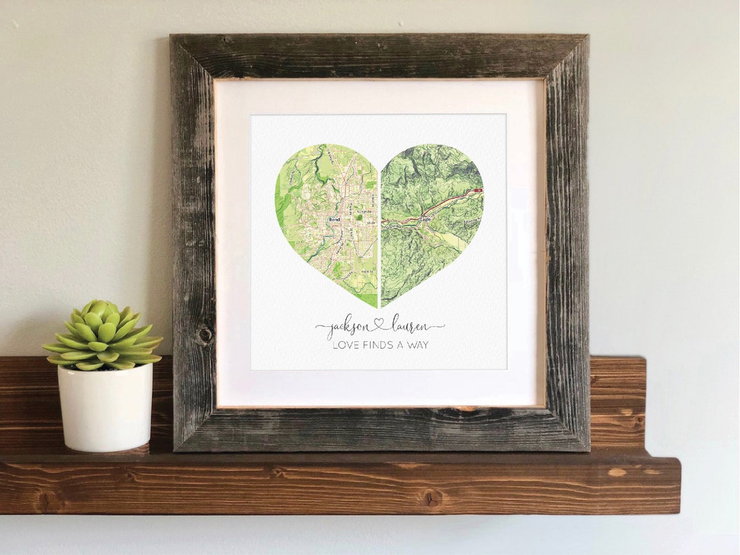 Long Distance Boyfriend Gift- Split Heart Map for Long Distance Couples ...