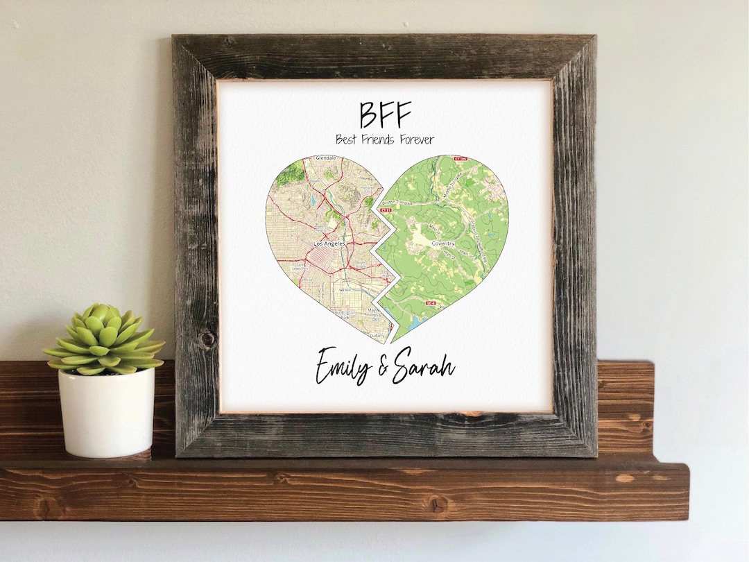 Long Distance Friendship- Personalized Map Gift for BFF, Long Distance ...