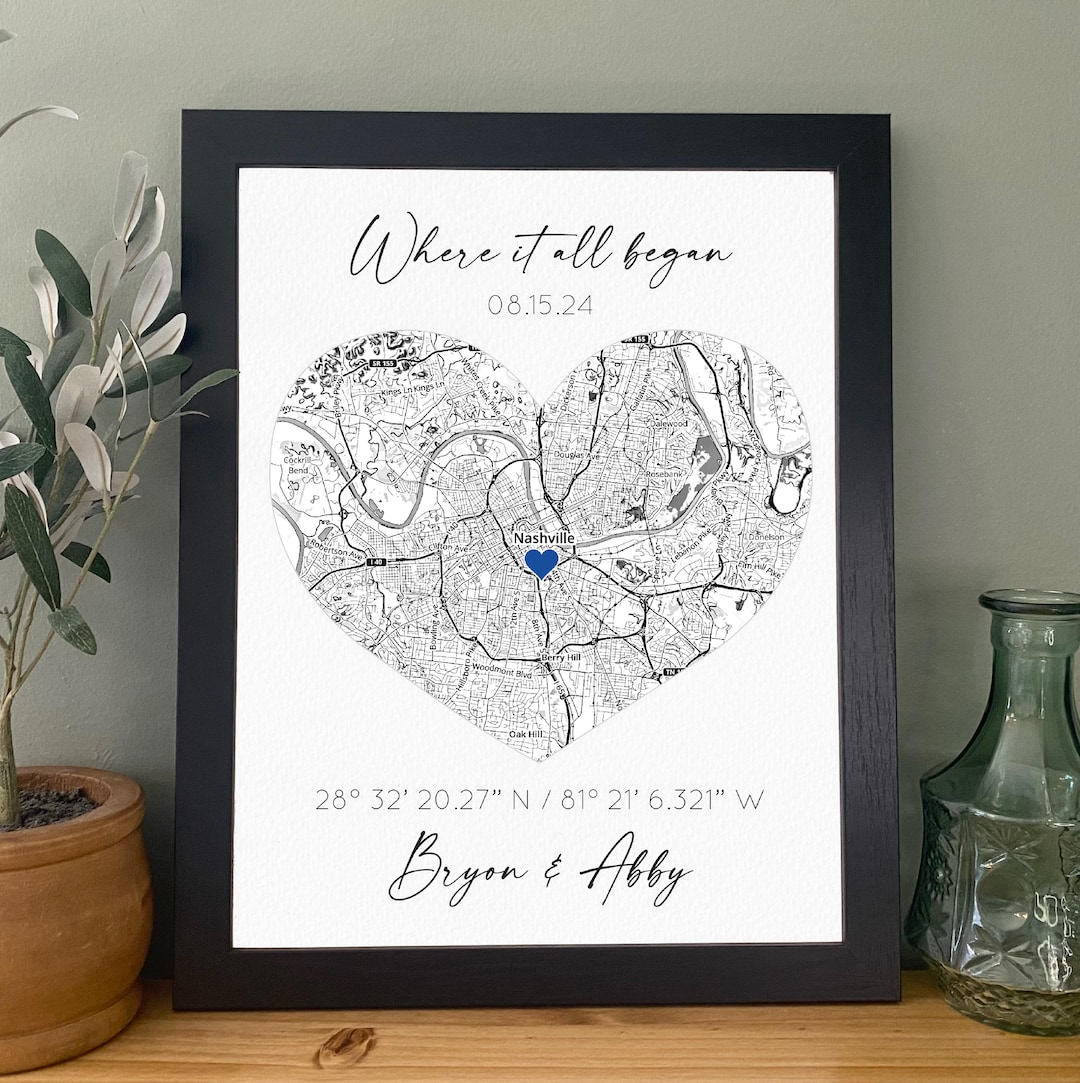 Where It All Began - Where We Met Map Anniversary Gift, Heart Map Our ...