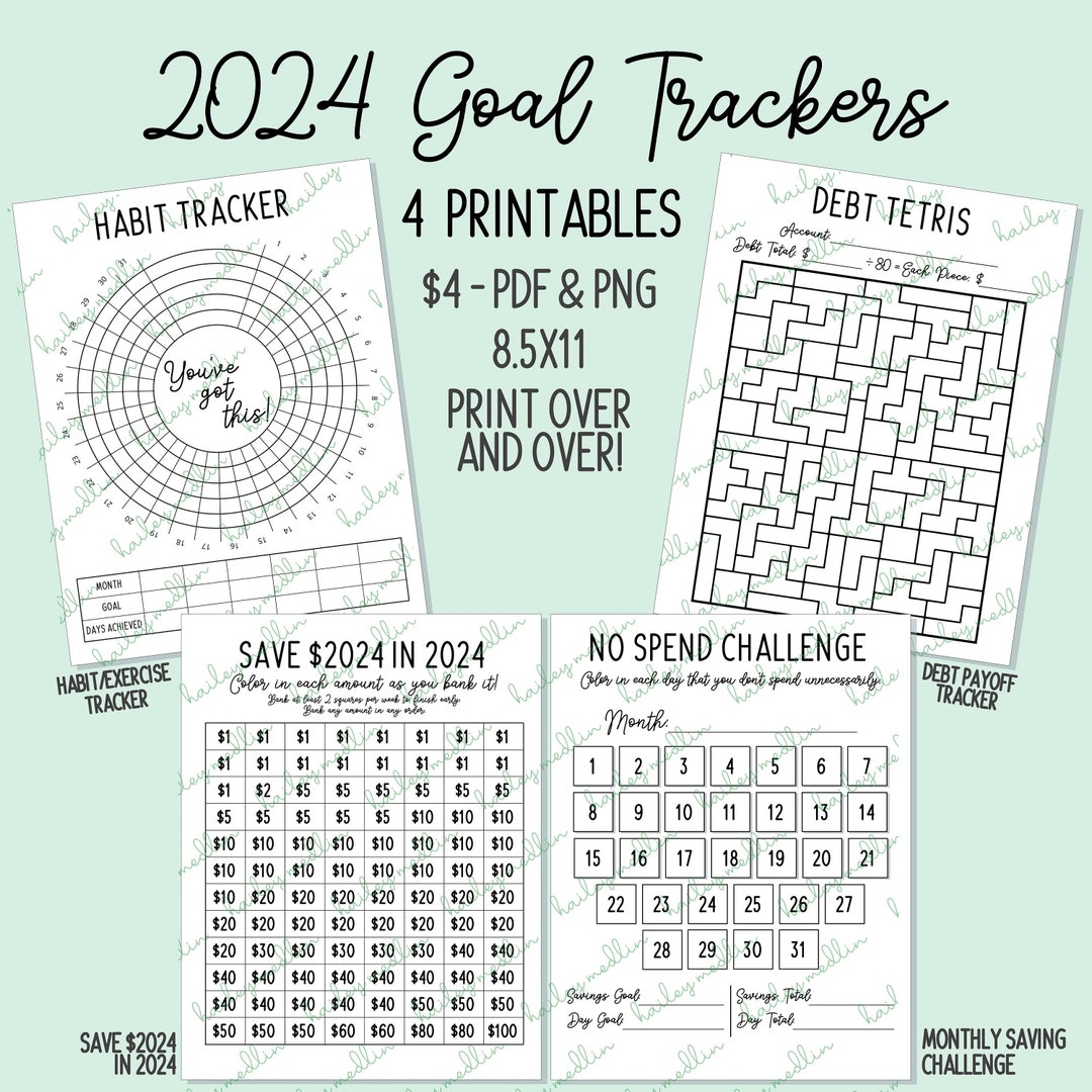 2024 Goal Tracker Printables | Debt Payoff Tetris, Exercise Habit ...
