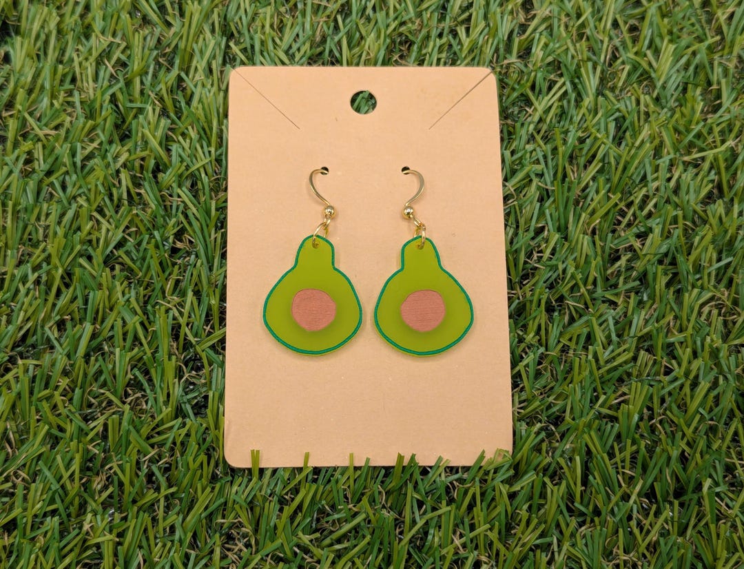 Avocado Fruit Laser Cut Acrylic Drop Earrings With 18K Gold Plated ...