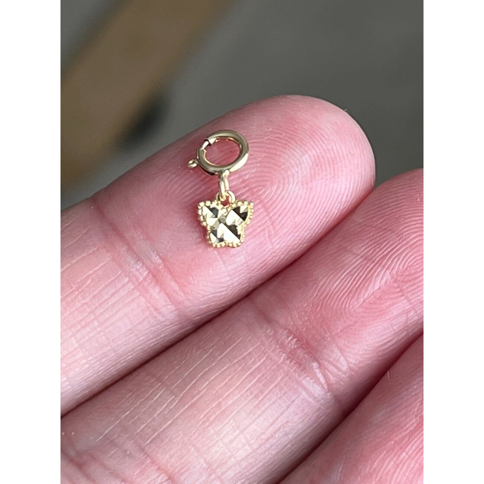 3 Mm Tiny Tiny 14K Gold Butterfly Diamond Cut Charm Pendant With Clasp ...