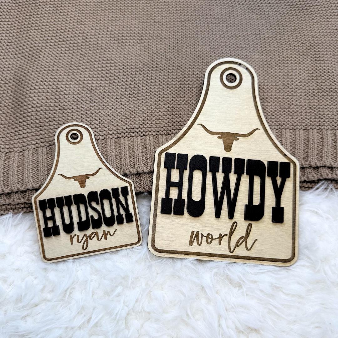 Cow Tag Howdy World Western Newborn Name Announcement Hospital Tag Boy ...