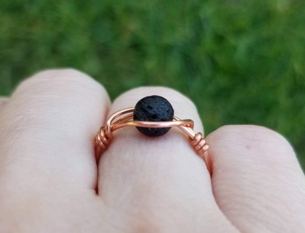 Lava rock ring Lava stone ring Lava bead ring Black ring | Etsy