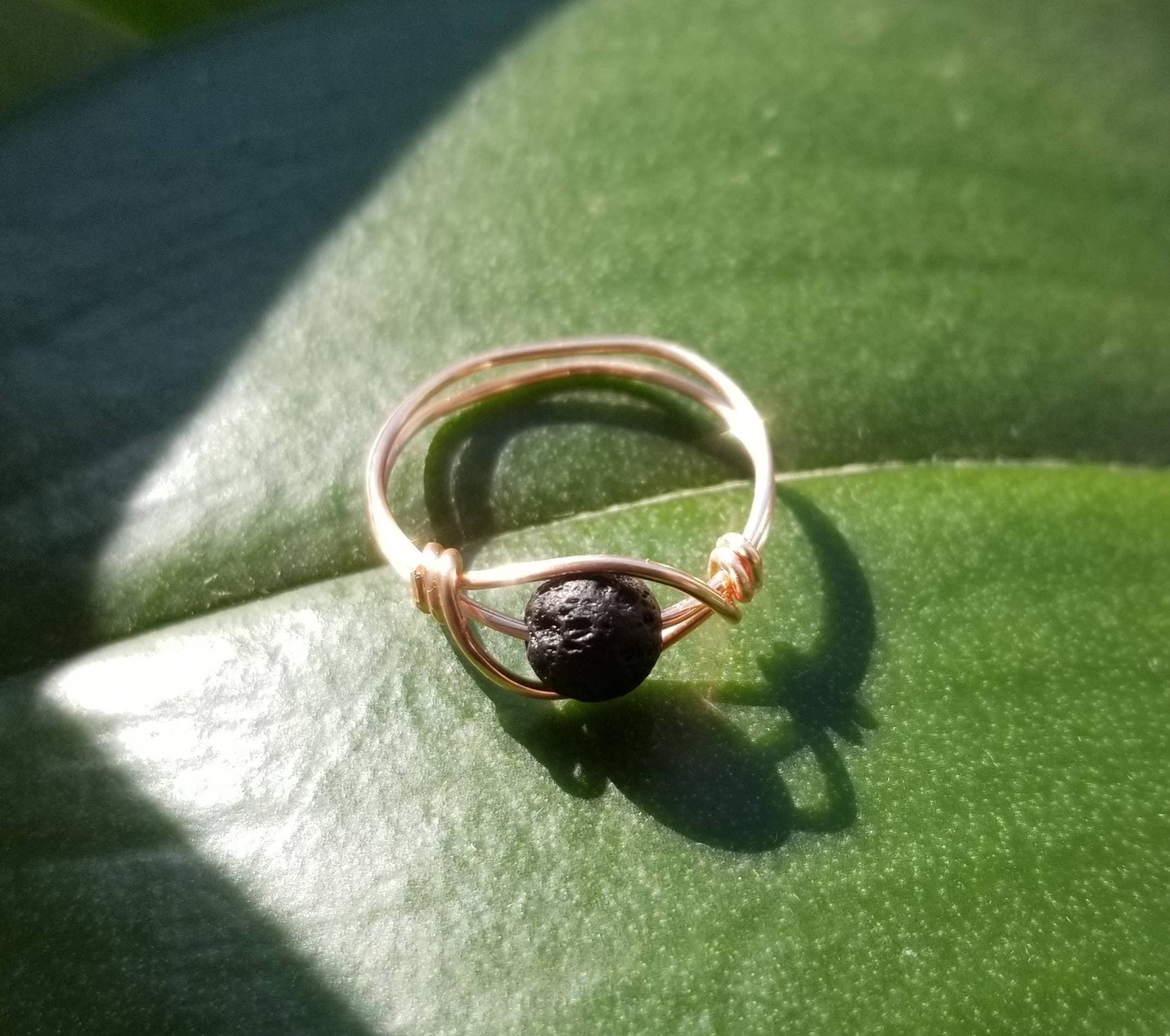 Lava rock ring Lava stone ring Lava bead ring Black ring | Etsy