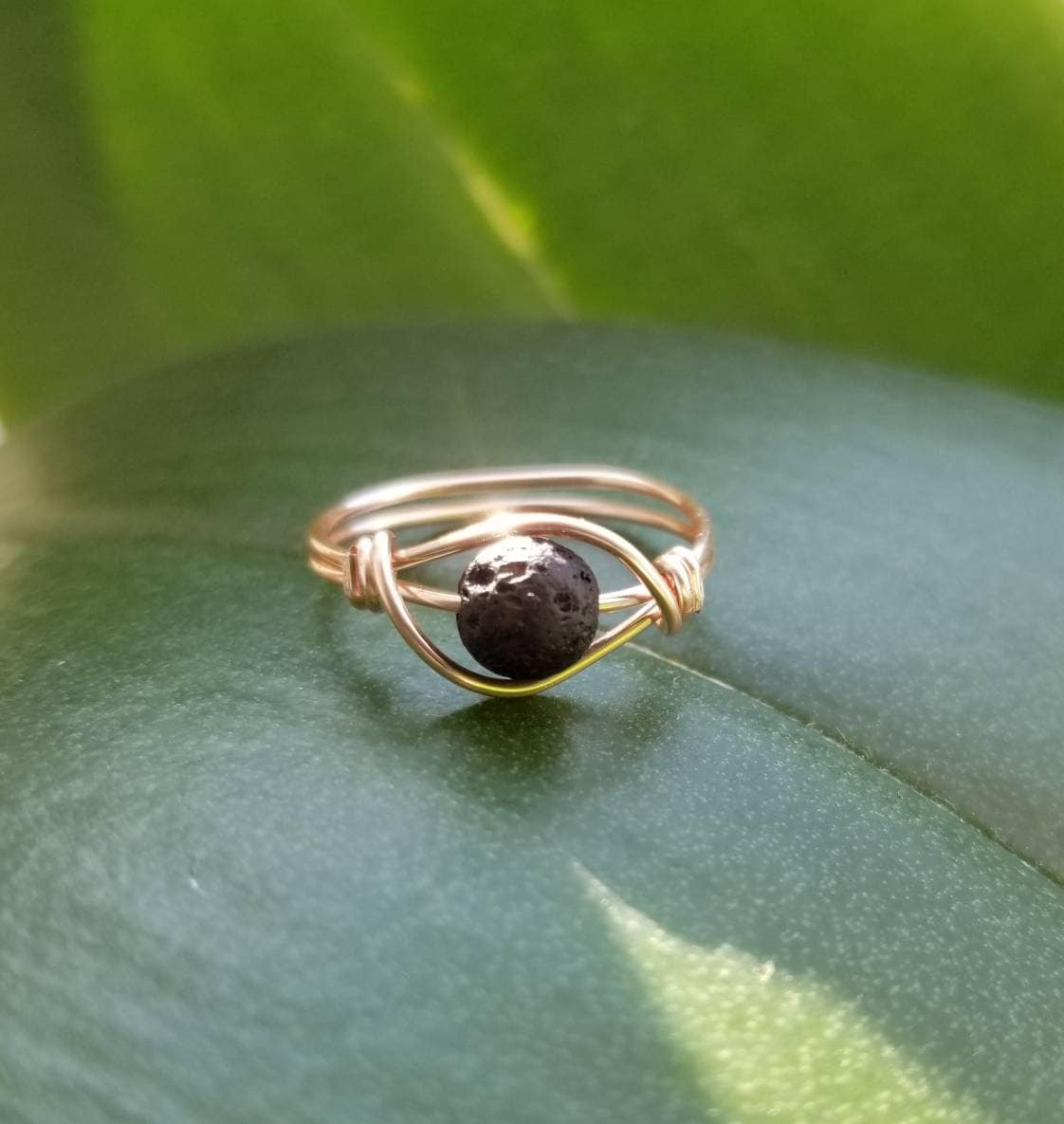 Lava rock ring Lava stone ring Lava bead ring Black ring | Etsy