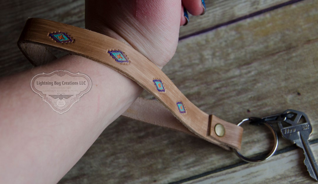 Bright Western Mini Tooled Leather Lanyard Keycahin / Short Leather Key ...