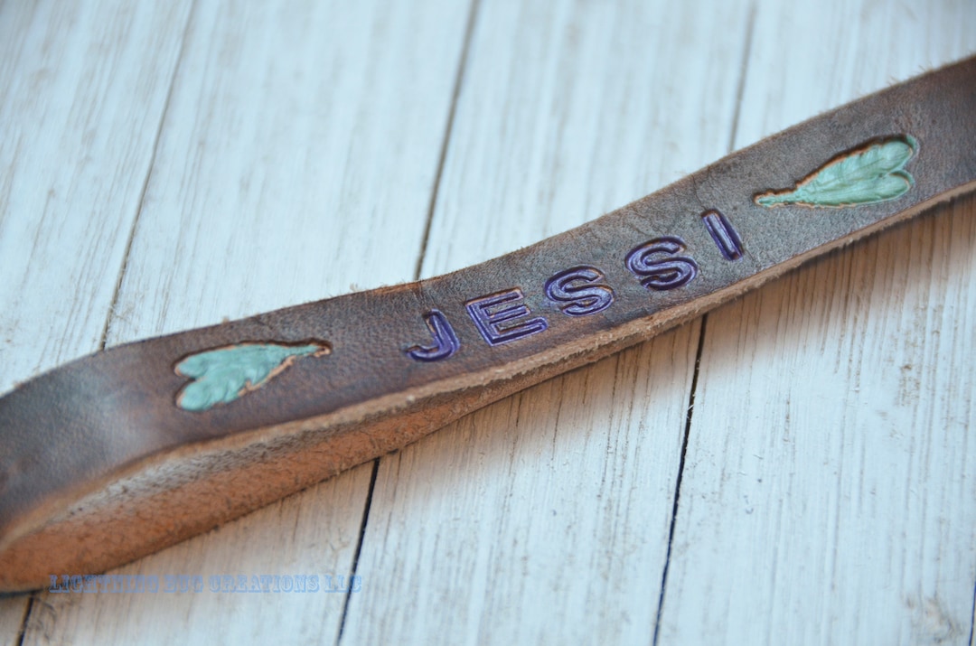 Personalized Mini Tooled Leather Lanyard Keychain With Feathers Design ...