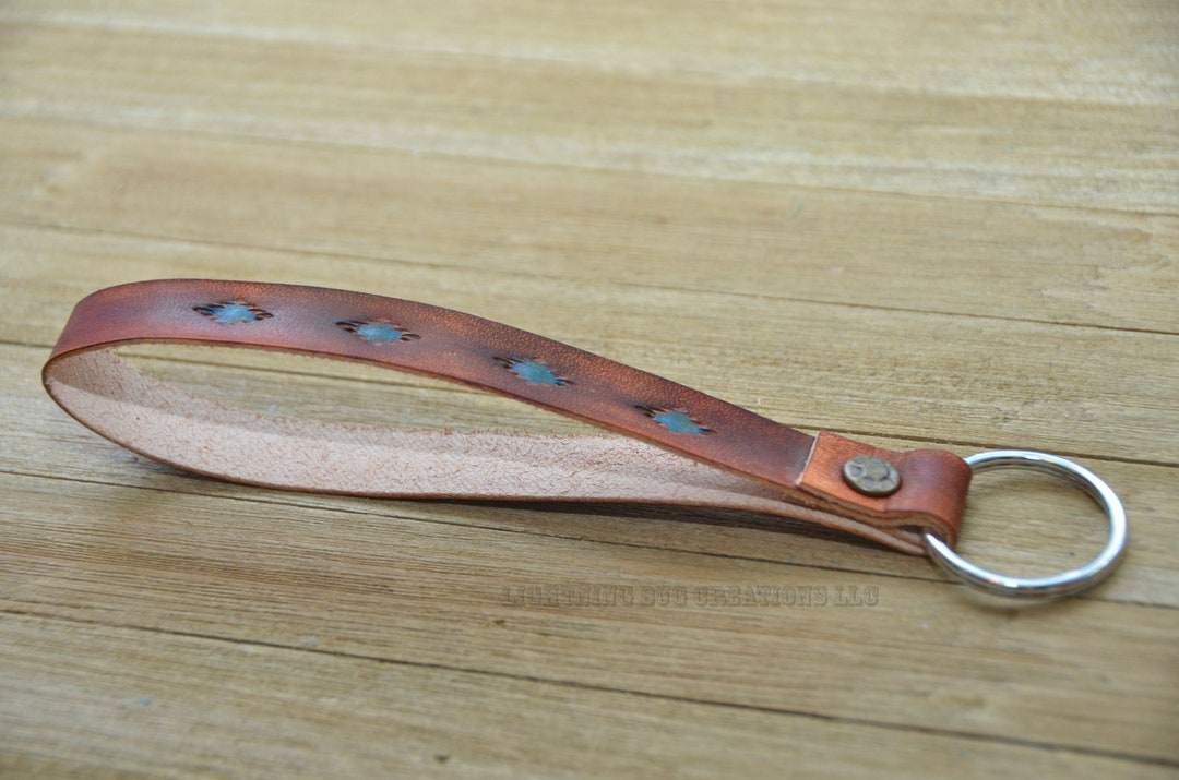 Western Mini Tooled Leather Lanyard Keychain / Short Leather Key Fob - Etsy