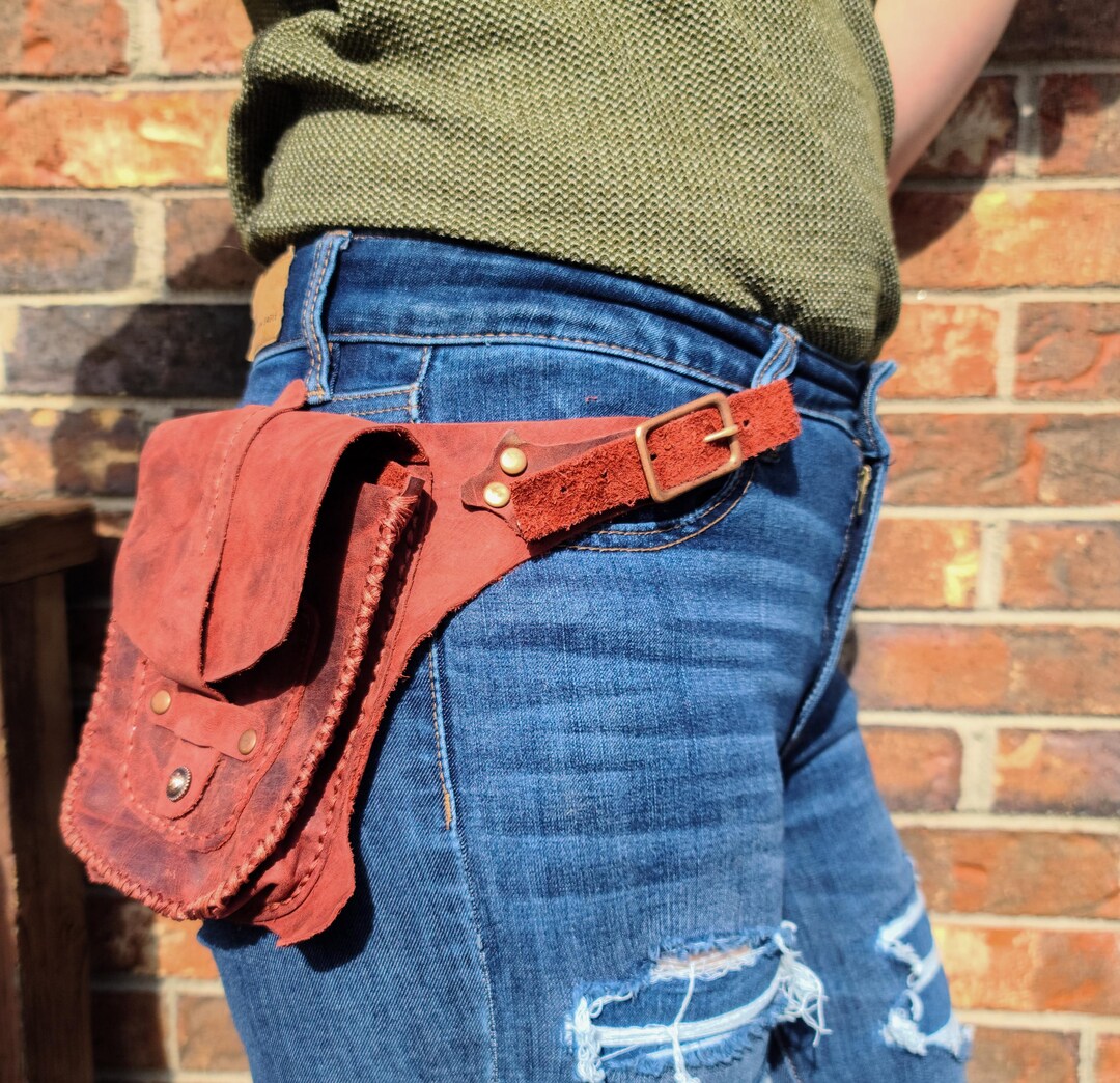 Red Leather Hip Bag | Belt Loop Bag | Waist Pouch | Festival Bag ...