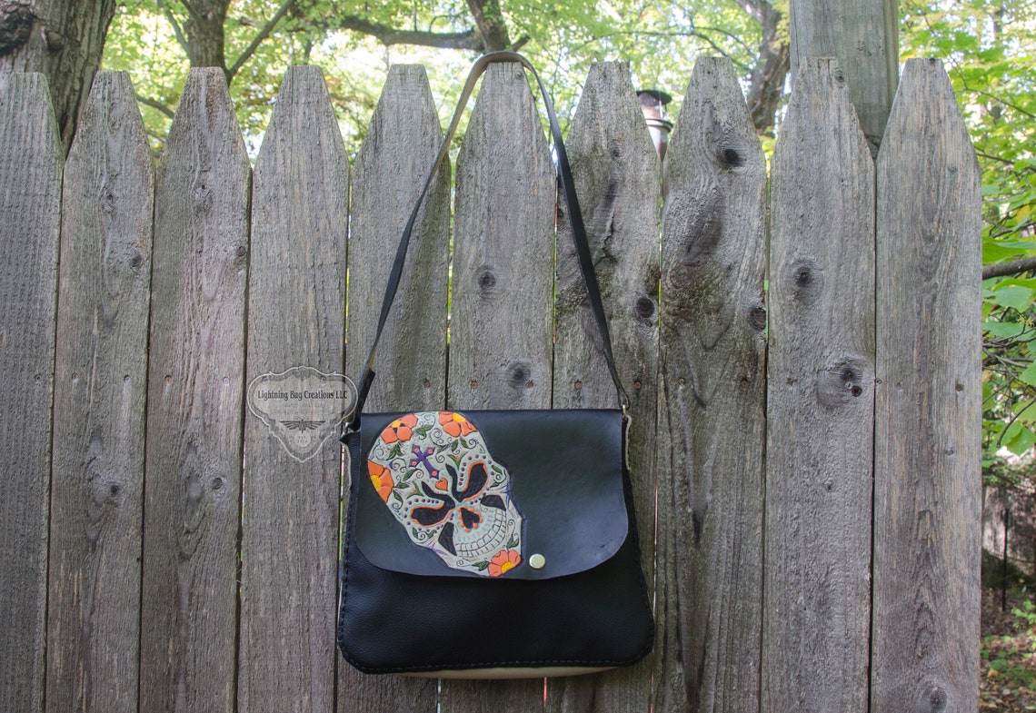 Black Leather Tooled Leather Sugar Skull Purse - Etsy