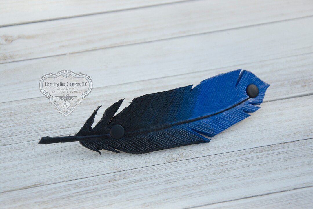 Tooled Leather Feather Barrette Blue Line - Etsy