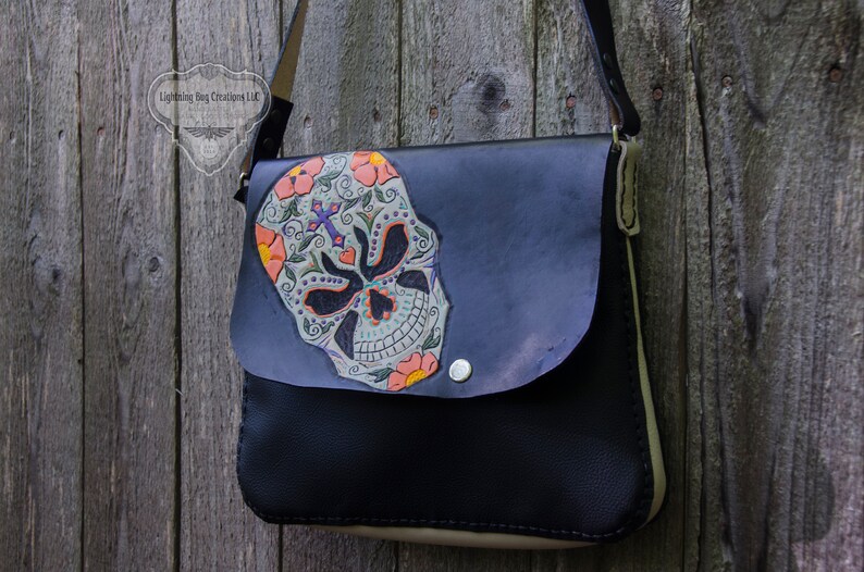 Black Leather Tooled Leather Sugar Skull Purse - Etsy