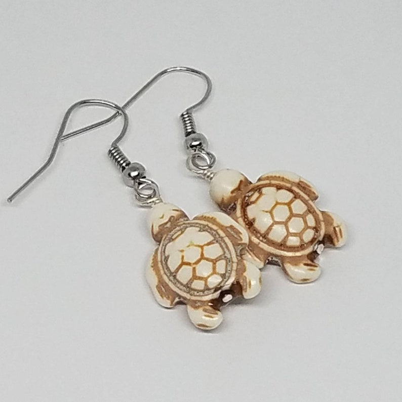 Turtle Earrings - Beach Themed Earrings - Blue Turtle Earrings - Ivory ...