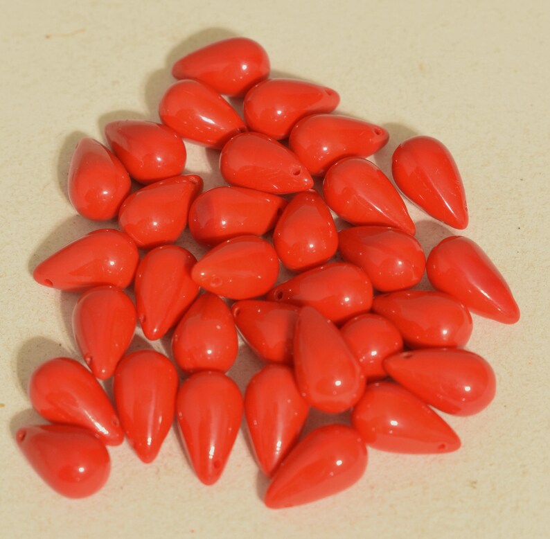 Beads Red Teardrop Glass Czechoslovakian Beads 15mm - Etsy