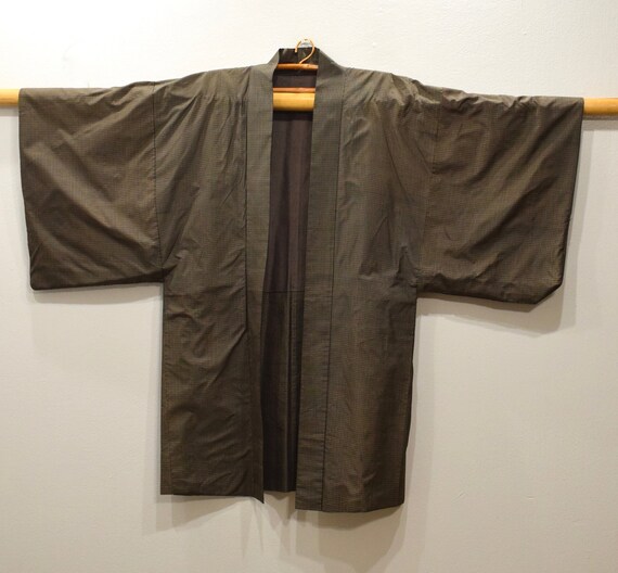 Kimono Japanese Brown Black Check Kimono - Gem
