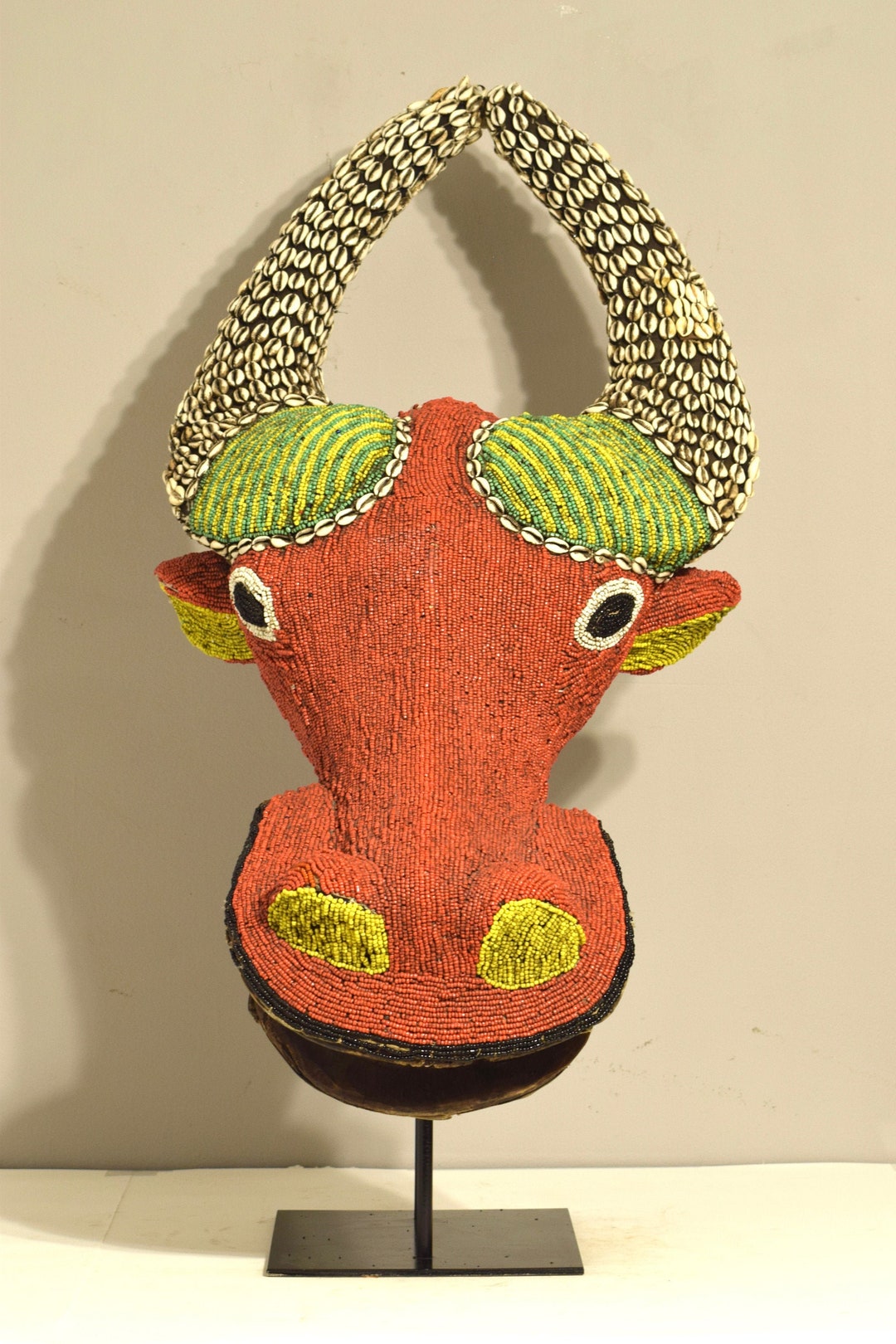 African Mask Water Buffalo Beaded Mask Bamileke Tribe - Etsy