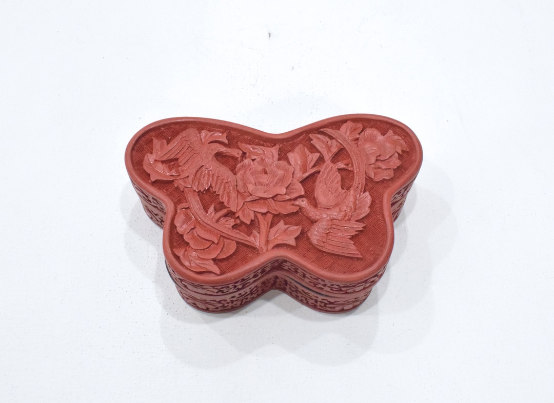 Chinese Cinnabar Butterfly Shape Bird Design Box - Etsy