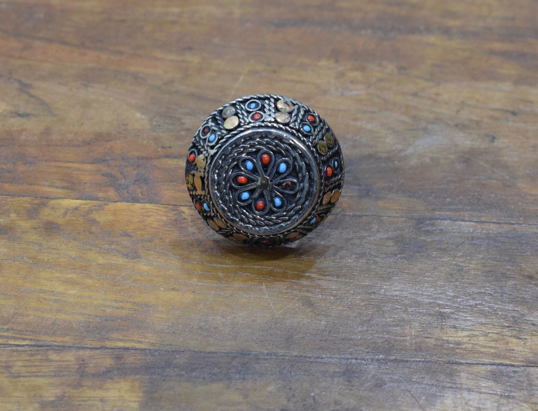 Middle Eastern Silver Turquoise Coral Round Ring - Etsy