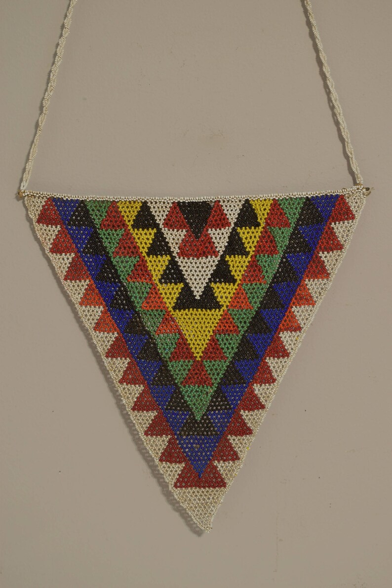 African Zulu Large Beaded Triangle Pendant Necklace - Etsy