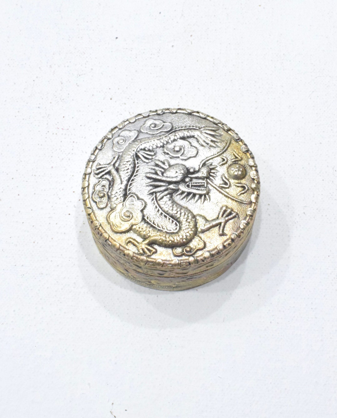 Chinese Silver Round Dragon Box With Mirror - Etsy