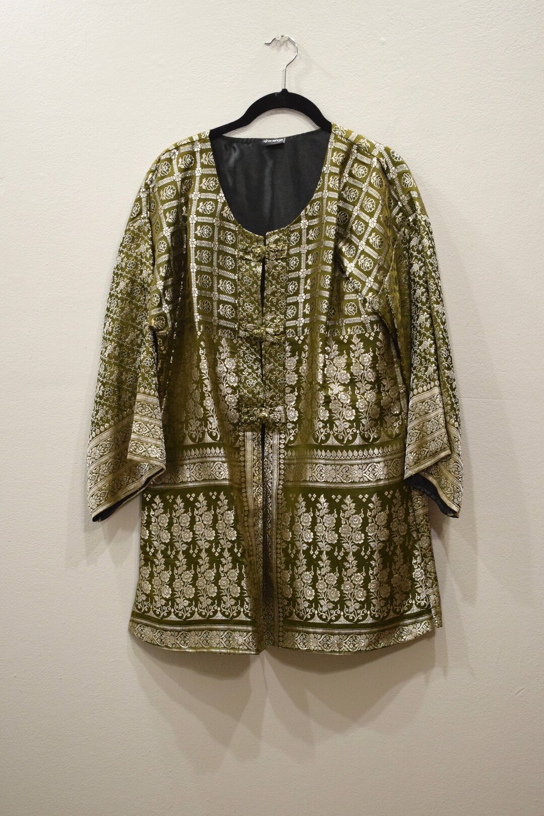 Chaqueta de brocado verde seda - Etsy España